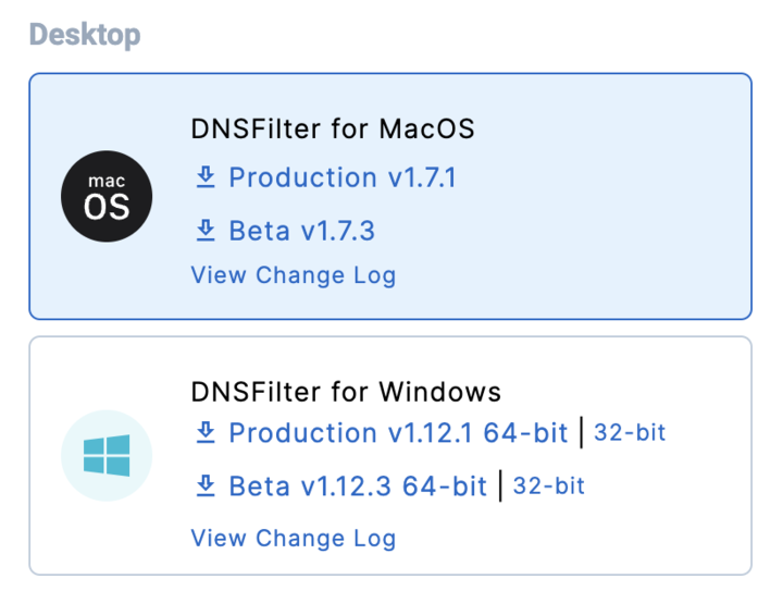 Roaming Client Release Channels – DNSFilter
