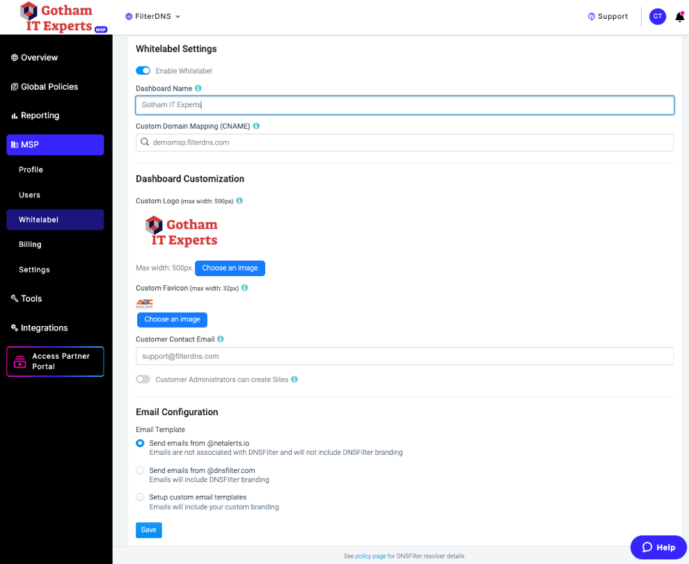 MSP Whitelabel configuration – DNSFilter