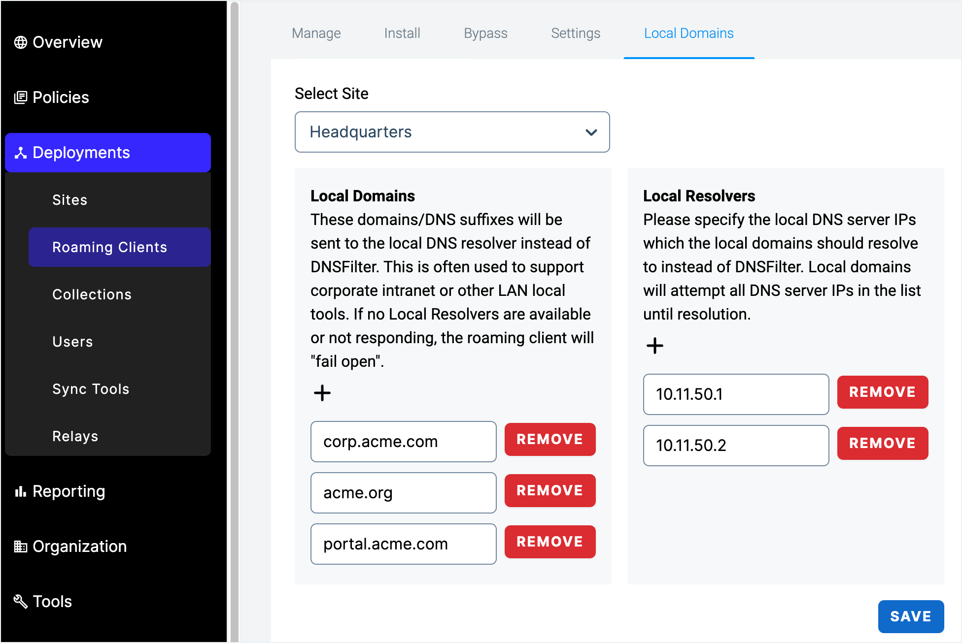 Manage Roaming Client settings – DNSFilter